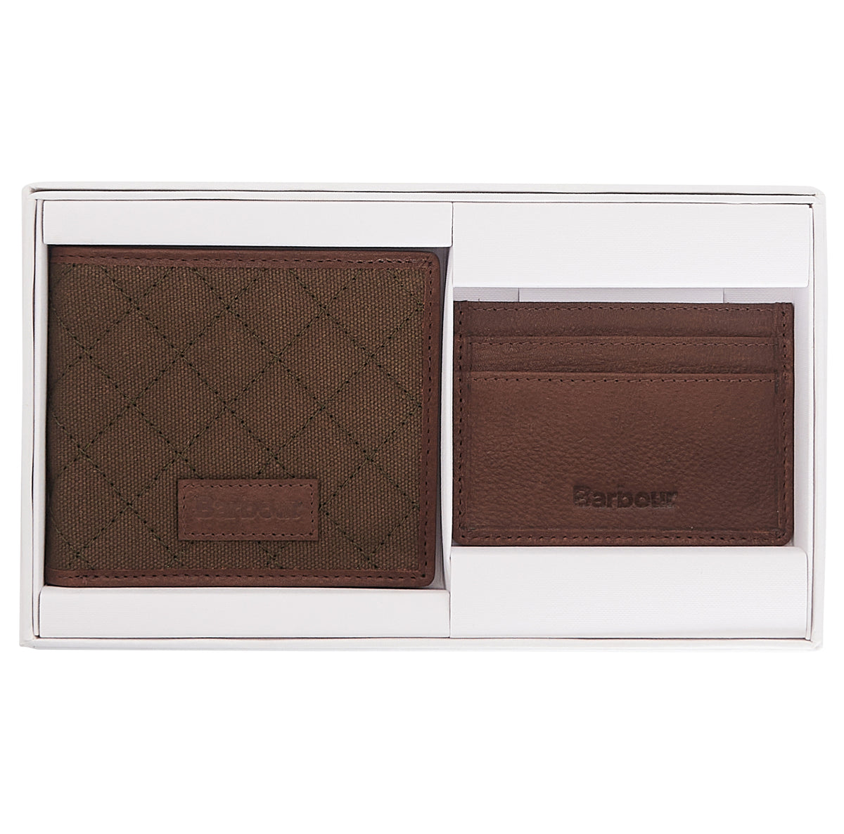 Barbour Quilted Padbury Wallet & Card Holder Set | Dark Brown & Olive ...